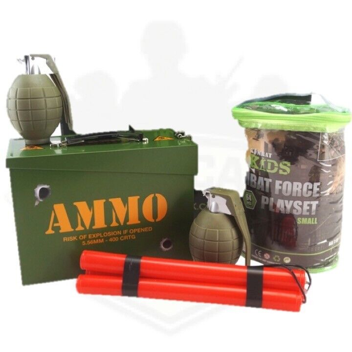 Kids Army Fully Loaded Ammo Gift Tin Toy Soldiers Grenades Dynamite ...