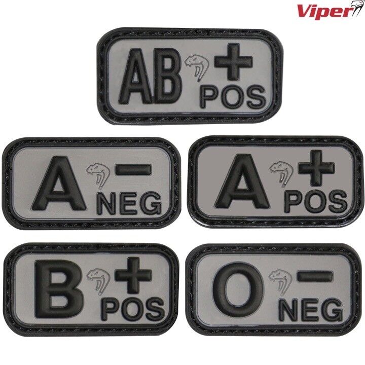 VIPER TACTICAL BLOOD GROUP RUBBER PATCH HOOK & LOOP MEDICAL ARMY BADGE BLACK - Tactical Direct