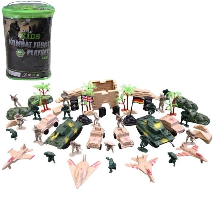 KIDS ARMY 64 pieces COMBAT FORCE TOY SOLDIER SET BOYS SOLDIER ROLE PLAY ...