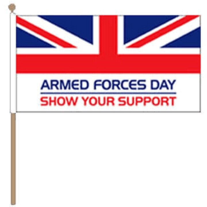 KIDS ARMED FORCES DAY HAND FLAG PATRIOTIC BRITISH ARMY RAF SUPPORT 25th ...