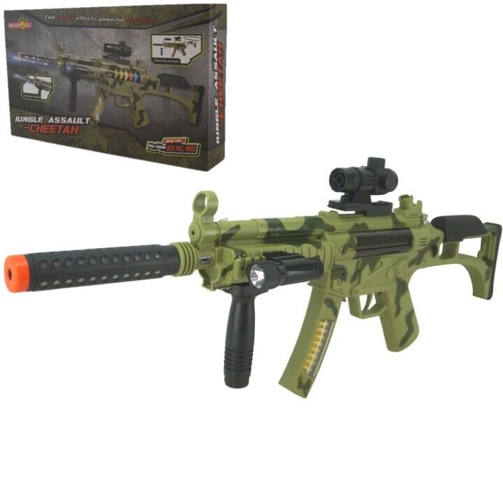 KIDS CAMO MP5 FIREPOWER TOY GUN WITH LIGHTS & SOUNDS BOYS ARMY SOLDIER ...