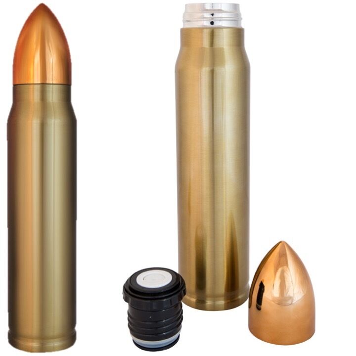 ARMY AMMO BULLET FLASK 500ml 1000ml STAINLESS STEEL THERMAL VACUUM MENS ...