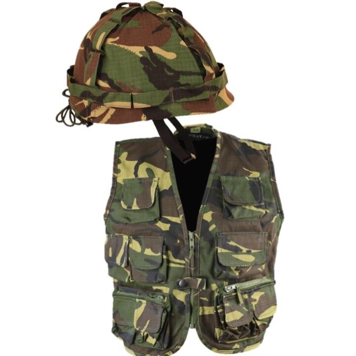 BOYS ARMY SOLDIER COSTUME TACTICAL VEST & HELMET OUTFIT KIDS 3-13 YRS ...