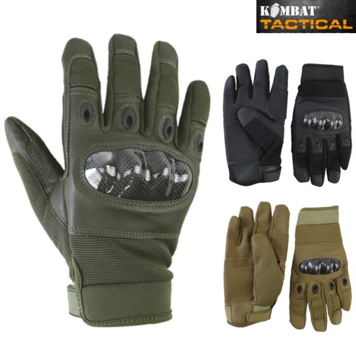 PREDATOR TACTICAL GLOVES CARBON KNUCKLE LEATHER PALM COMBAT BIKERS ...
