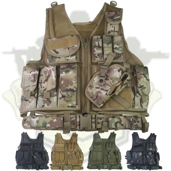 CROSS DRAW TACTICAL VEST POUCHES AIRSOFT PAINTBALLING ARMY MTP BTP ...
