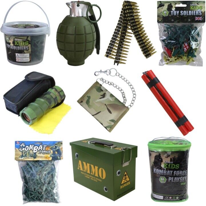 KIDS ARMY TOYS DEN KIT CAMO NET AMMO TIN GRENADE GUN BELT BOYS SOLDIER ...