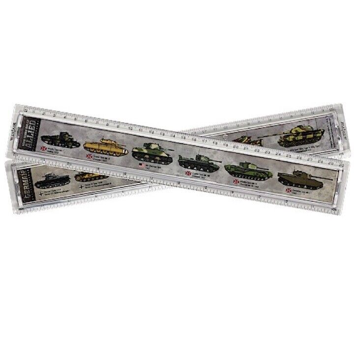 KIDS ARMY WW2 30cm PLASTIC RULER MILITARY TANKS BRITISH AMERICAN GERMAN ...