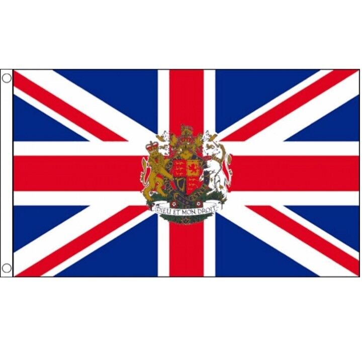 Union Jack Royal Crest Flag 5x3ft 3x2 100% Polyester Fabric British ...