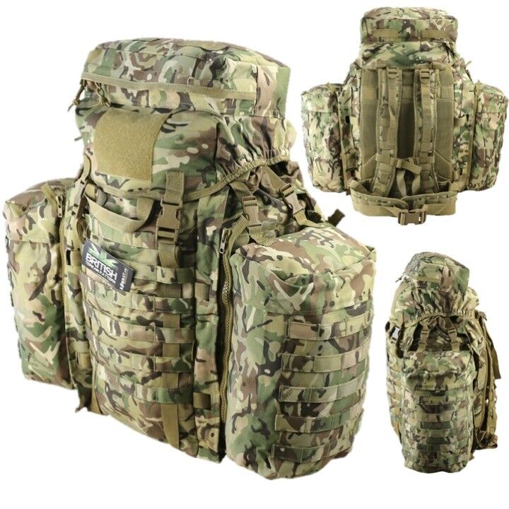 90 LITRE TACTICAL ARMY ASSAULT PACK RUCKSACK MTP BTP CAMO BERGEN & SIDE ...