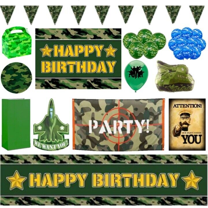 BOYS ARMY BIRTHDAY DECORATION A3 CAMOUFLAGE POSTER BANNER MILITARY ...
