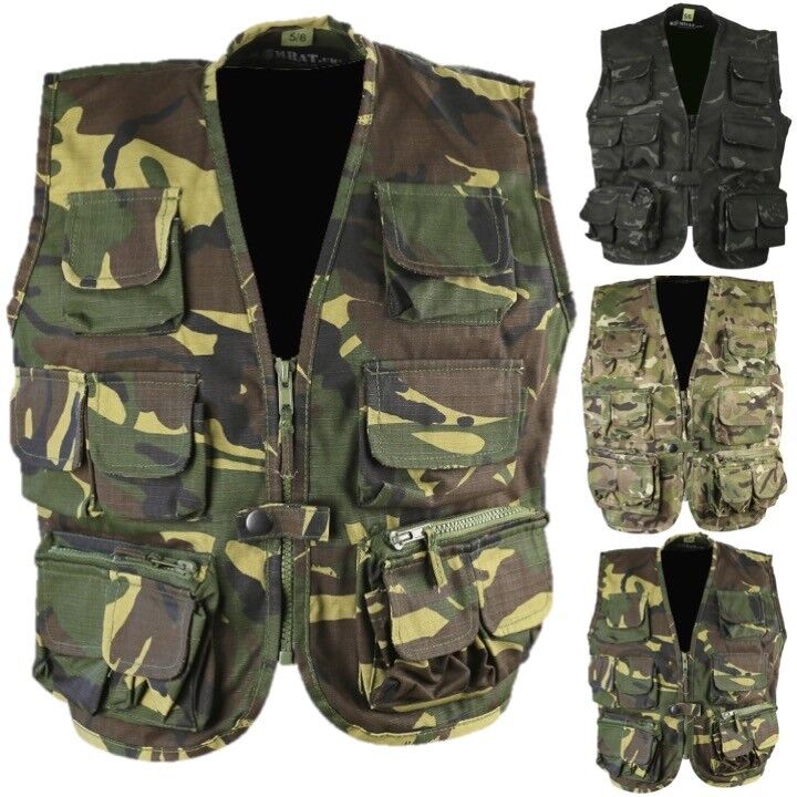 KIDS ARMY TACTICAL VEST SOLDIER COSTUME WAISTCOAT BOYS 3-13 DPM BLACK ...