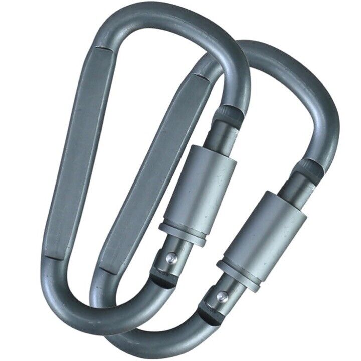 TACTICAL GUNMETAL GREY LOCKING CARABINER x2 MOLLE CARABINA UTILITY CLIP ...