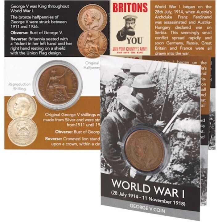 WW1 GEORGE V HALF-PENNY COIN 1914-1918 WW1 REPRODUCTION COLLECTORS PACK ...